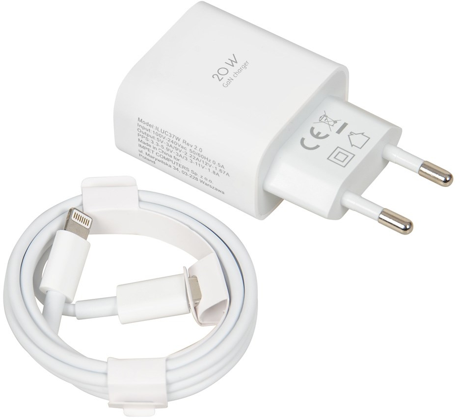Ibox C-37 20W USB-C to Lightning cable USB-A USB-C White laadija RDE.EE